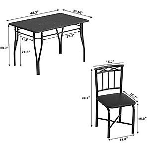 EdMaxwell 5 Piece Dining Table Set for Dining Room, Kitchen Table and Faux Leather Chairs for 4, Metal Legs, Padded Seat, Black Home Furniture