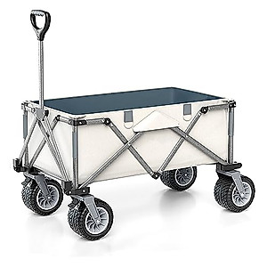 YJSG Collapsible Folding Wagon Garden Cart,White Garden Carts,Beach Wagon Grocery Wagon Wagon Sports Utility Off-Road Wheels with Brakes Wagon Cart 200Kg Load Camping Cart