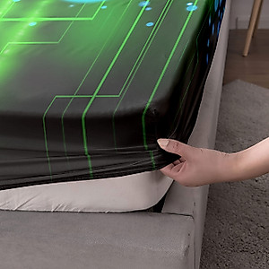 Datura home Video Gamer Sheet Set 4Pcs Kids Green Black Gamepad Modern Gamer Gaming Printed Sheet Set with 1 Flat Sheet and 1 Fitted Sheet + 2 Pillowcases for Boys(Gamepad Twin)