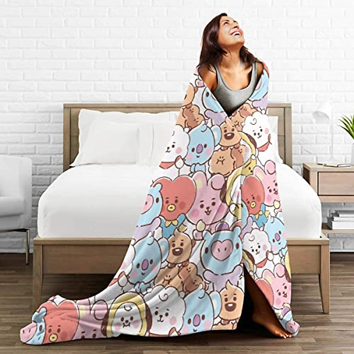 LOSVORF Bt Cartoon Blanket 21 Throw 50"X60" J-Hope Jimin Blankets Sofa Army Blankets Christmas Blanket Gift Flannel Blankets Quilt Blankets for Living Room Bedroom