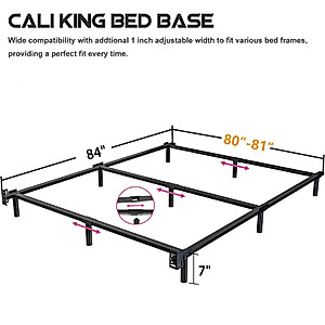 Bedsnus California King Size Bed Frame, 7 Inch Metal Basics Bed Frame,Low Profile Base for Box Spring, 9-Leg Support, Noise-Free, Easy Assembly, Black