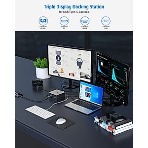 EUASOO USB-C Docking Station 16 in 1 Triple Display USB C Dock with Charging Support, 4K HDMI, DP, VGA, 7 USB Ports, Ethernet, SD/TF Card Reader for MacBook and Windows, MacOS only Support Mirror Mode