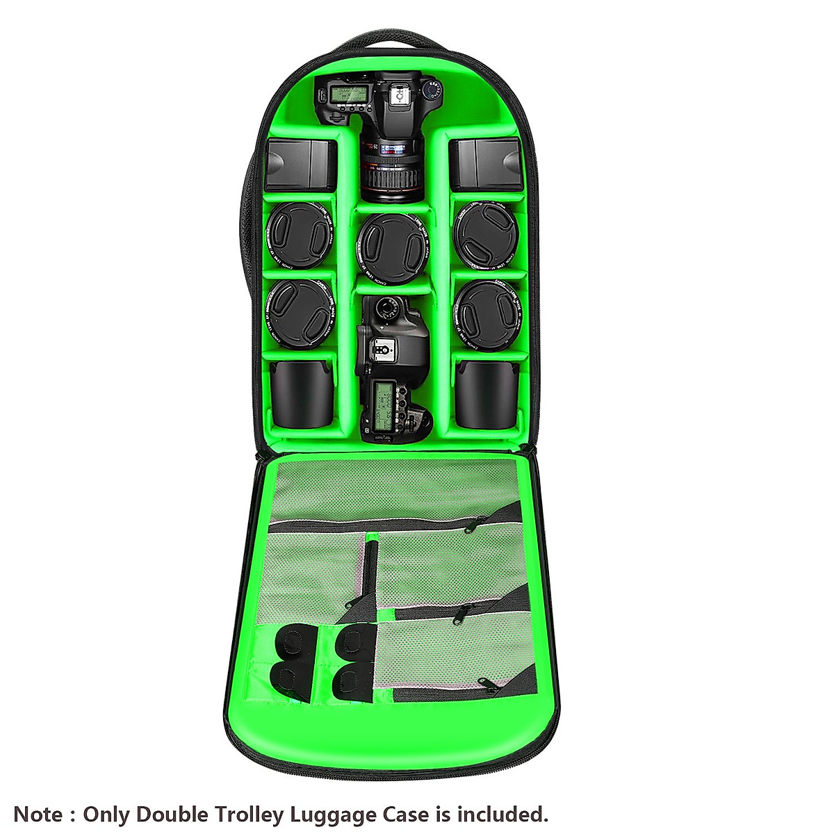 Neewer 2-in-1 Convertible Wheeled Camera Backpack Luggage Trolley Case with Double Bar, Anti-Shock Detachable Padded Compartment for SLR/DSLR Cameras, Tripod, Lens and Other Accessories (Black/Green)