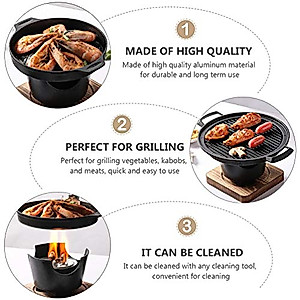Yardwe Portable Charcoal Grill Japanese Style Charcoal Grill Portable Hibachi Konro Grill Nonstick Die-Cast Aluminum BBQ Stove with Wooden Board for Household Outdoor Camping Cooking Indoor Grill