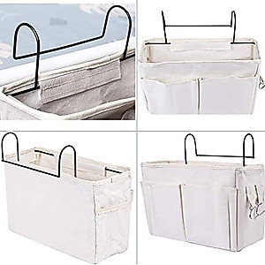 KonHaovF 2Pack Bedside Organizer Caddy Hanging with Hook, Bed Storage Pocket for Dorm Kids Room Top Bunk Bed Loft Bed, Bedside Storage for Phone Remote Control Laptop Books (White)