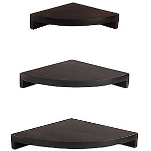 Lawei Set of 3 Wood Corner Shelf Wall Mount, Solid Wood Floating Corner Shelves Wall Hanging Corner Shelves for Display of Books, Small Plant, Photos, Wall Decor