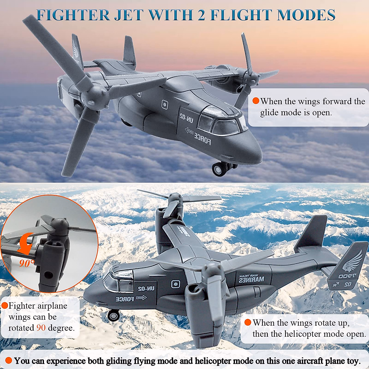OTONOPI Military Helicopter Toy Marines Force Plane Model Alloy Plane Transport Army Aircraft Fighter Jet Die-Cast Metal Pull Back Airplanes with Lights and Sounds for Kids or Collection