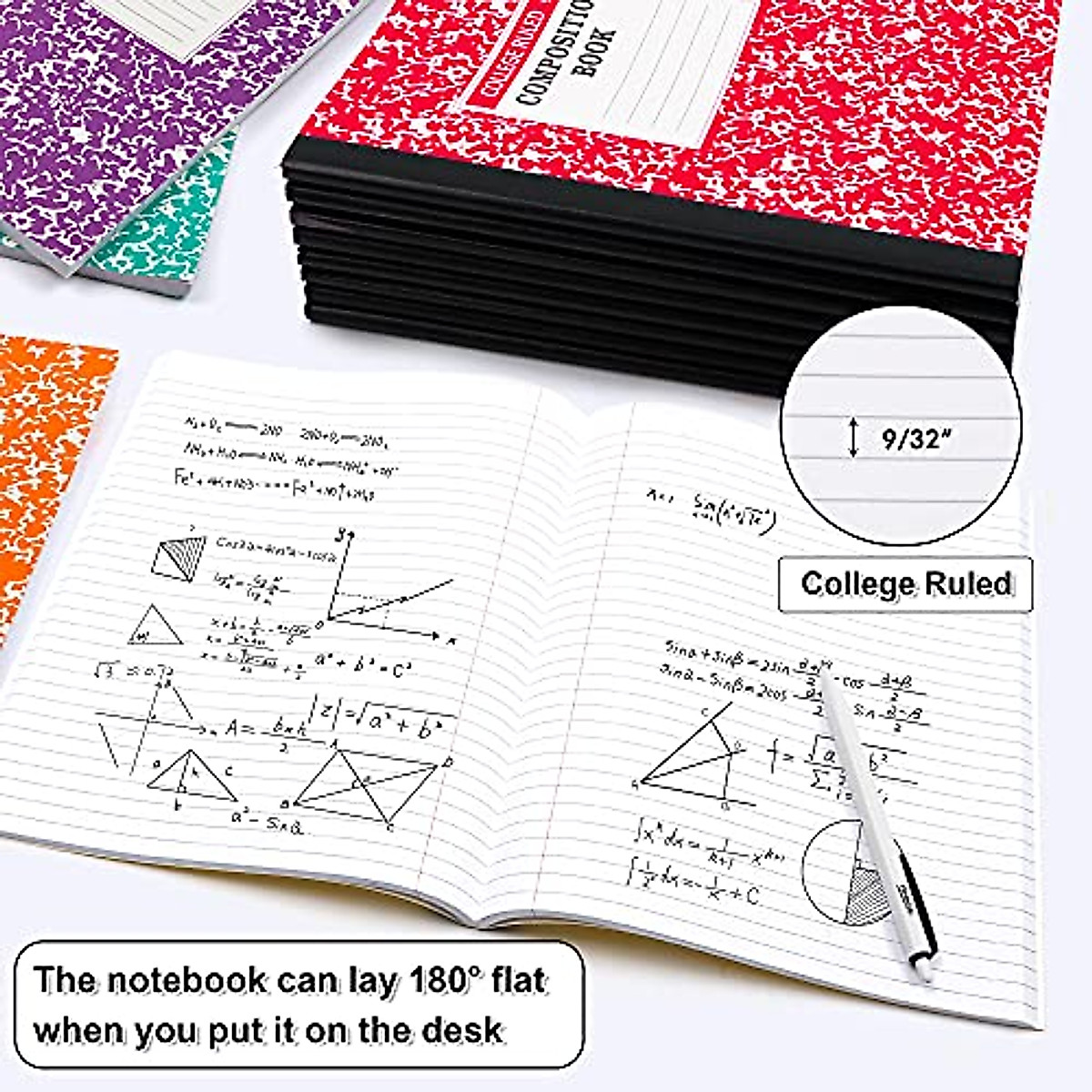 feela Composition Notebook, 8 Pack 8 Pastel Colors College Ruled Composition Books Bulk, Marble Cover Notepad Lined Cute Journal Notebooks for School Supplies Notes Taking Writing, 9.75 X 7.5 in