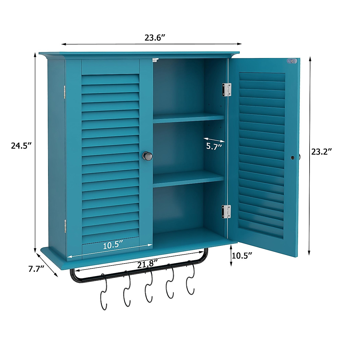 TaoHFE Bathroom Cabinet Wall Mounted Turquoise Designer Bathroom Wall Cabinet Medicine Cabinet with Double Shutter Doors 3 Tier Adjustable Shelf with Towel Rack Over The Toilet Storage Cabinet Laundry