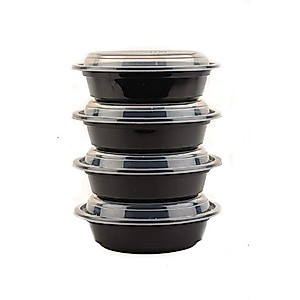 18 oz - 25 Count - Round Microwaveable Plastic Meal Prep Containers with Lids - Food Storage Container - Certified BPA-Free, Stackable, Reusable Microwave, Dishwasher, Freezer Safe, Disposable (Black)