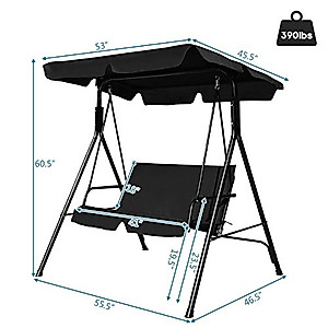 Tangkula 2 Person Porch Swing, Outdoor Swing with Removable Cushions, Solid Steel Structure, Patio Swing with Adjustable Canopy for Porch, Backyard, Garden, Balcony