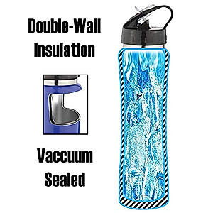 Zero Degree Stainless Steel Water Bottle with Straw and Leak Proof Lid, Vacuum Insulated Double Wall Sport Bottle Keeps Drinks Cold for 12 Hours (18oz Blue)