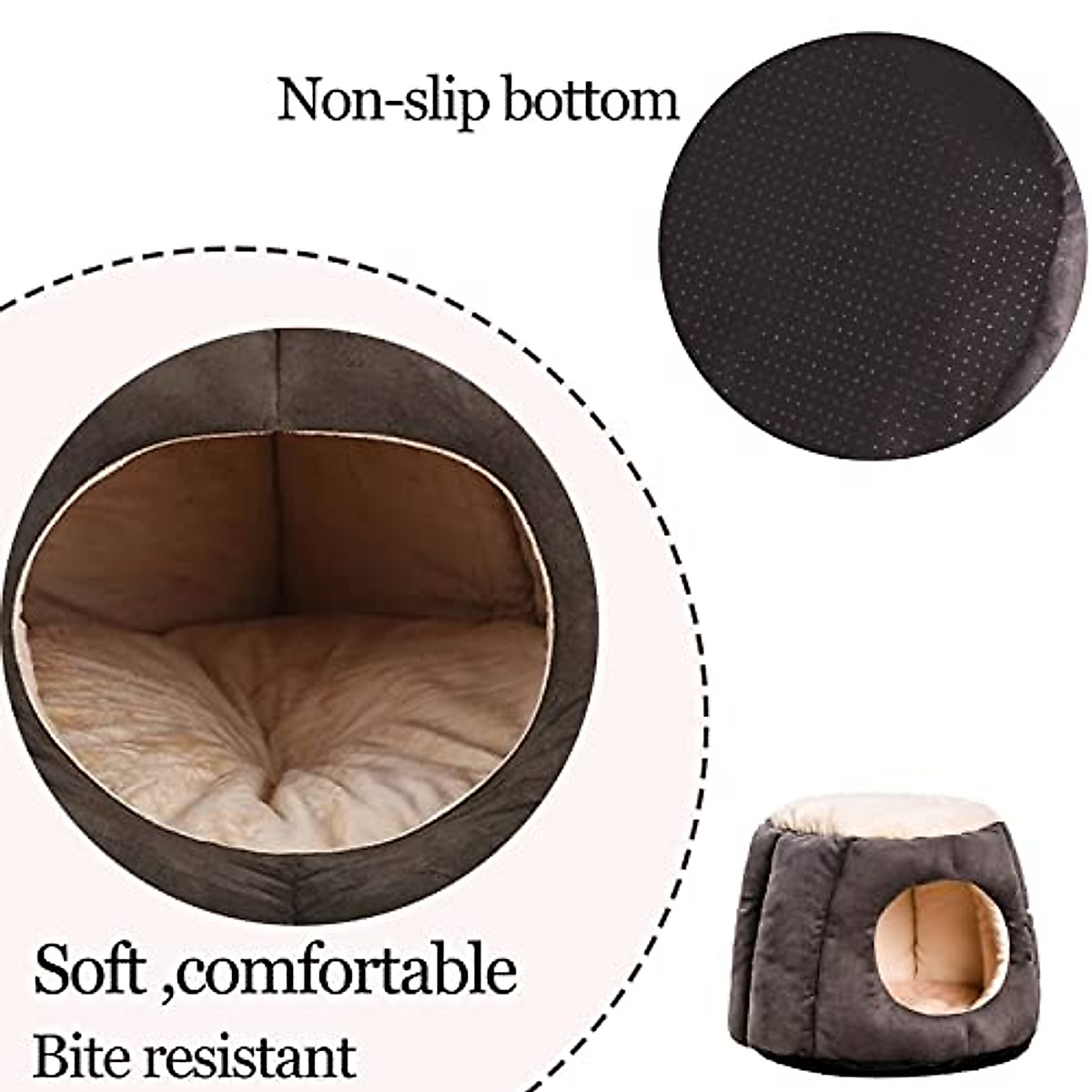 HERCOCCI Extra Large Rabbit Bed House, Foldable & Warm Bunny Hideout Hut Cave for Guinea Pig Rabbit Chinchilla Hamster Cage Accessories (Grey)