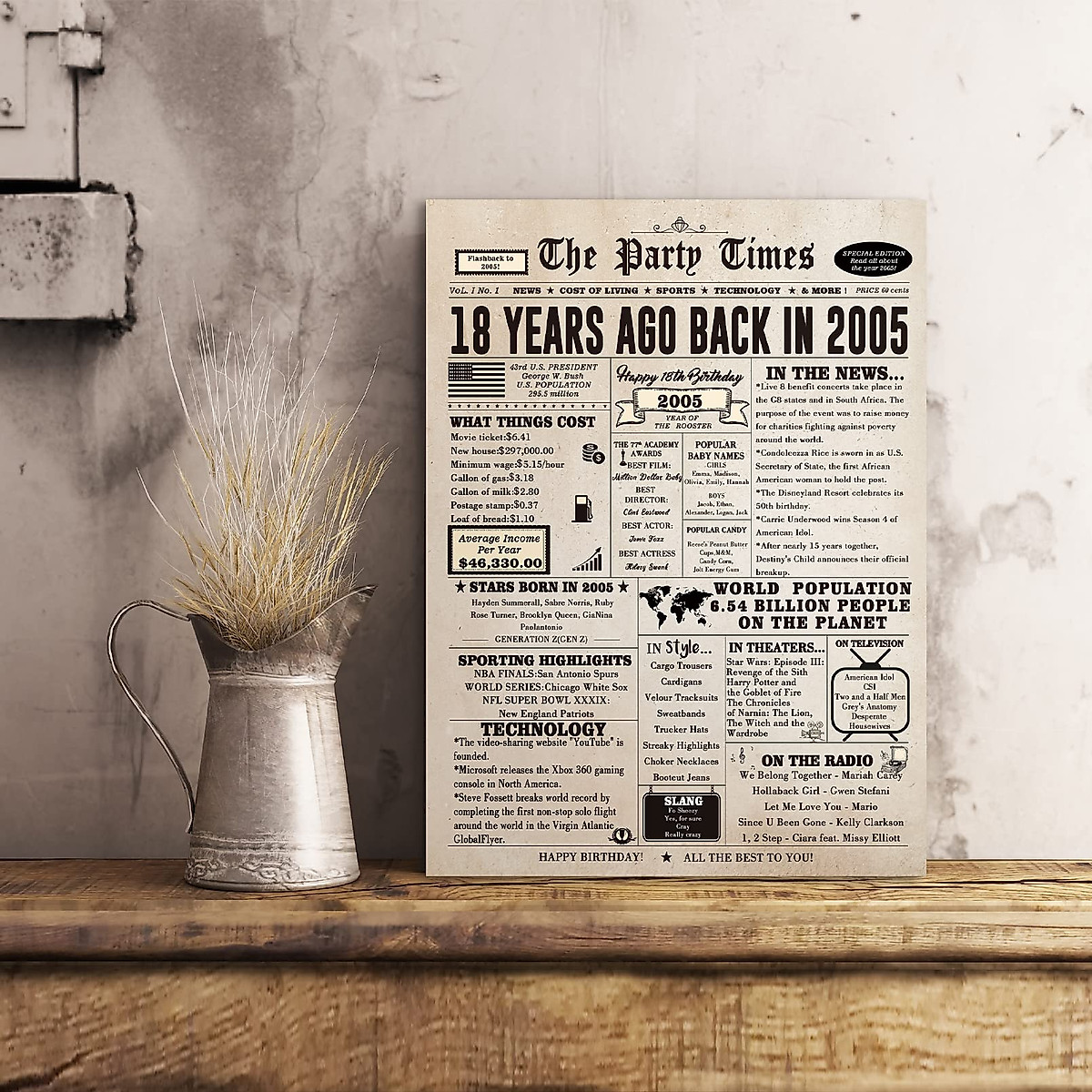 Huameigf Happy 18th Birthday Card for Girls Boys, Retro 18 Years Old Card for Men Women, Jumbo 18th Birthday Gifts for Son Daughter, Best Gifts for 18 Bday Her Niece Friend