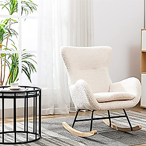 KINFFICT Small Rocking Accent Chair, Uplostered Glider Rocker Armchair for Baby Nursery, Comfy Side Chair for Living Room, Bedroom (Beige), 32D x 26W x 37H in