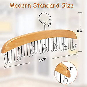 Belt Hanger for Closet, 360° Rotating Wood Belt Organizer with 12 Chrome Hooks, Resovo Space Saving Durable Hanging Closet Rack for Belts, Tank Tops. Accessories Holder for Ties, Scarves-Wood