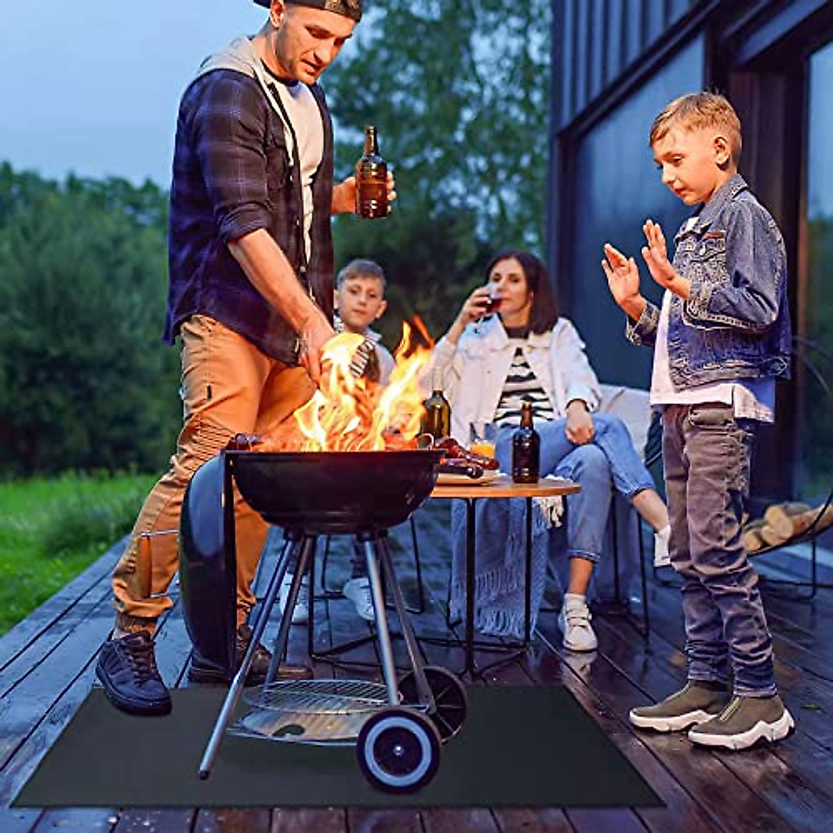 48×30 Inches Under Grill Mat, BBQ Floor mats, Fire Resistant Mat for Fireplace, Floor Protective Rug for Indoor Outdoor, Reusable Under Grill Mat, Durable Fireproof Mat