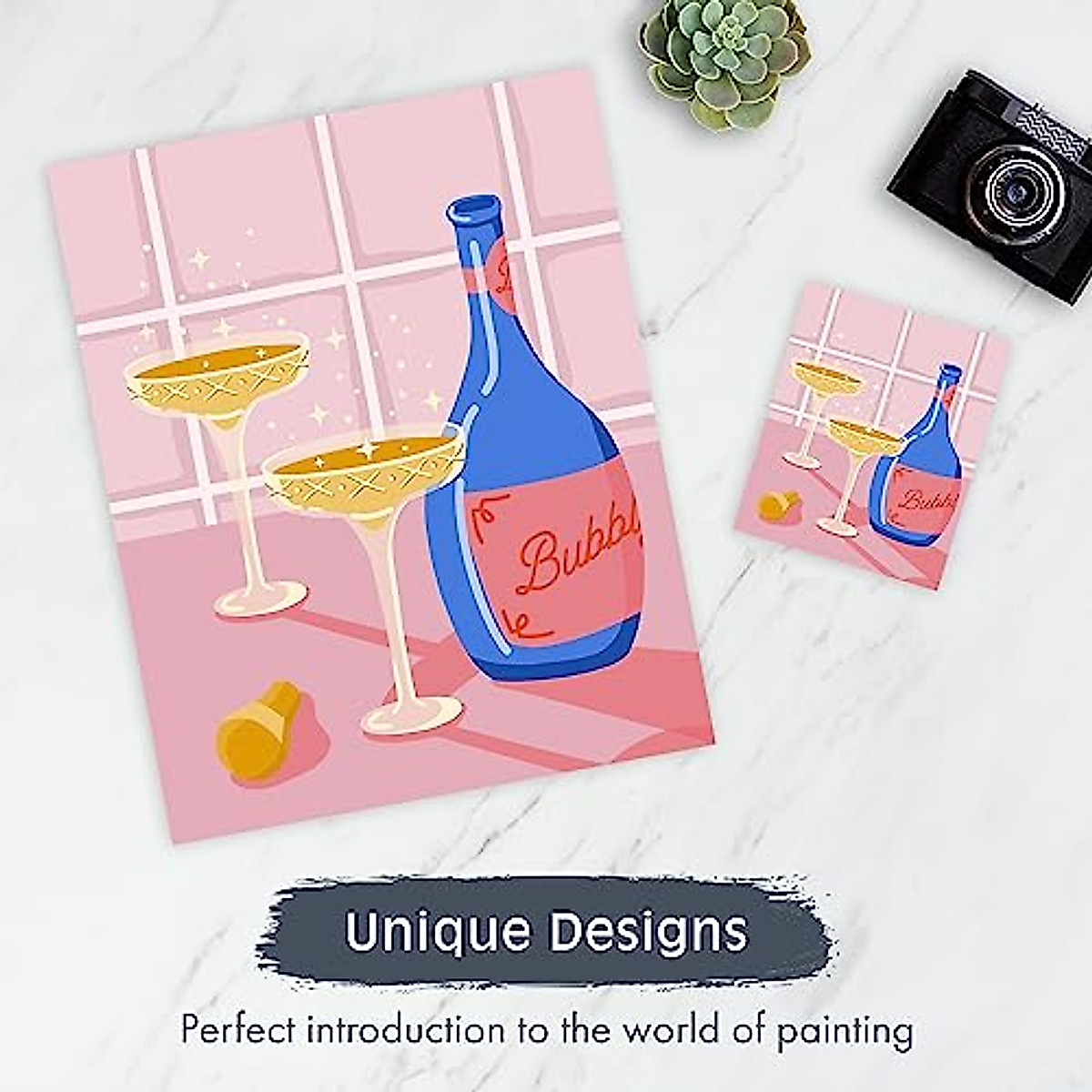 Pink Picasso Kits Mid Century Modern Paint by Number for All Ages | DIY Color by Numbers Craft Kit Acrylic Paint Canvas Beginners Painting Kits as Seen On Shark Tank | (Be Bubbly) 8x10-Paint Kit Set