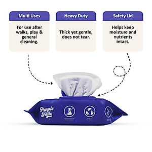 Purple Tails Dog Wipes – 400 Dog Wipes for Paws and Butt, Fur, Ears – Plant-Based Dog Paw Wipes – Cleaning Wipes for Pets – Puppy Wipes with Aloe Vera, Shea Butter – 4 x 100 Pack