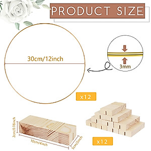 OurWarm 12Pcs 12 Inch Floral Hoop Centerpiece with Stand for Table, Metal Center Pieces with Wood Base Gold Circle Centerpieces for Wedding Reception, DIY Table Centerpieces, Wall Hanging Crafts