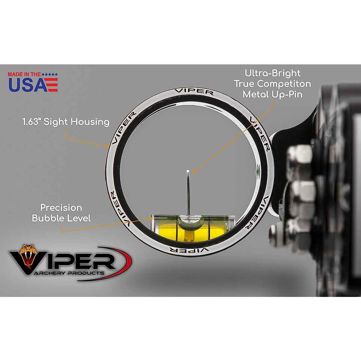 VIPER Archery Sidewinder XL Compound Bow Sight - Made in USA - Machined Aluminum, Bright Single Pin, Toolless Quickset Gear-Drive Elevation & Micro-Tune Windage Adjustments, 0.010 Pin