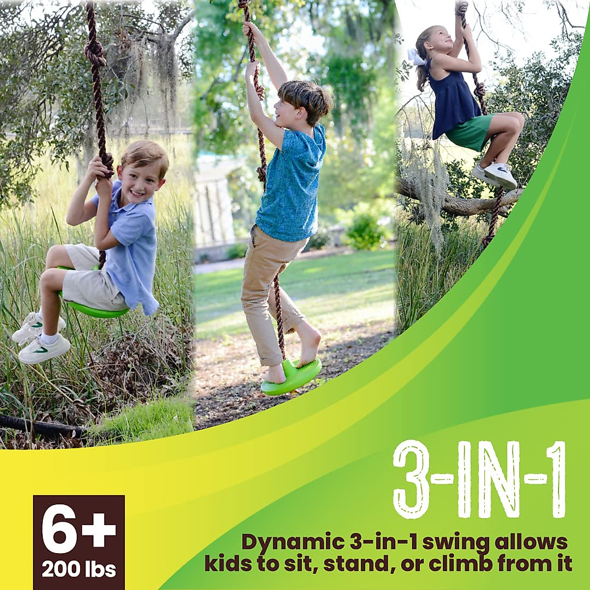 Swurfer Disco Tree Swing - Swing Sets for Backyard, Outdoor Swing, Swingset Outdoor for Kids, Easy Installation, Heavy Duty, Adjustable Climbing Rope, Weather Resistant, Up to 200lbs, Ages 6 and Up