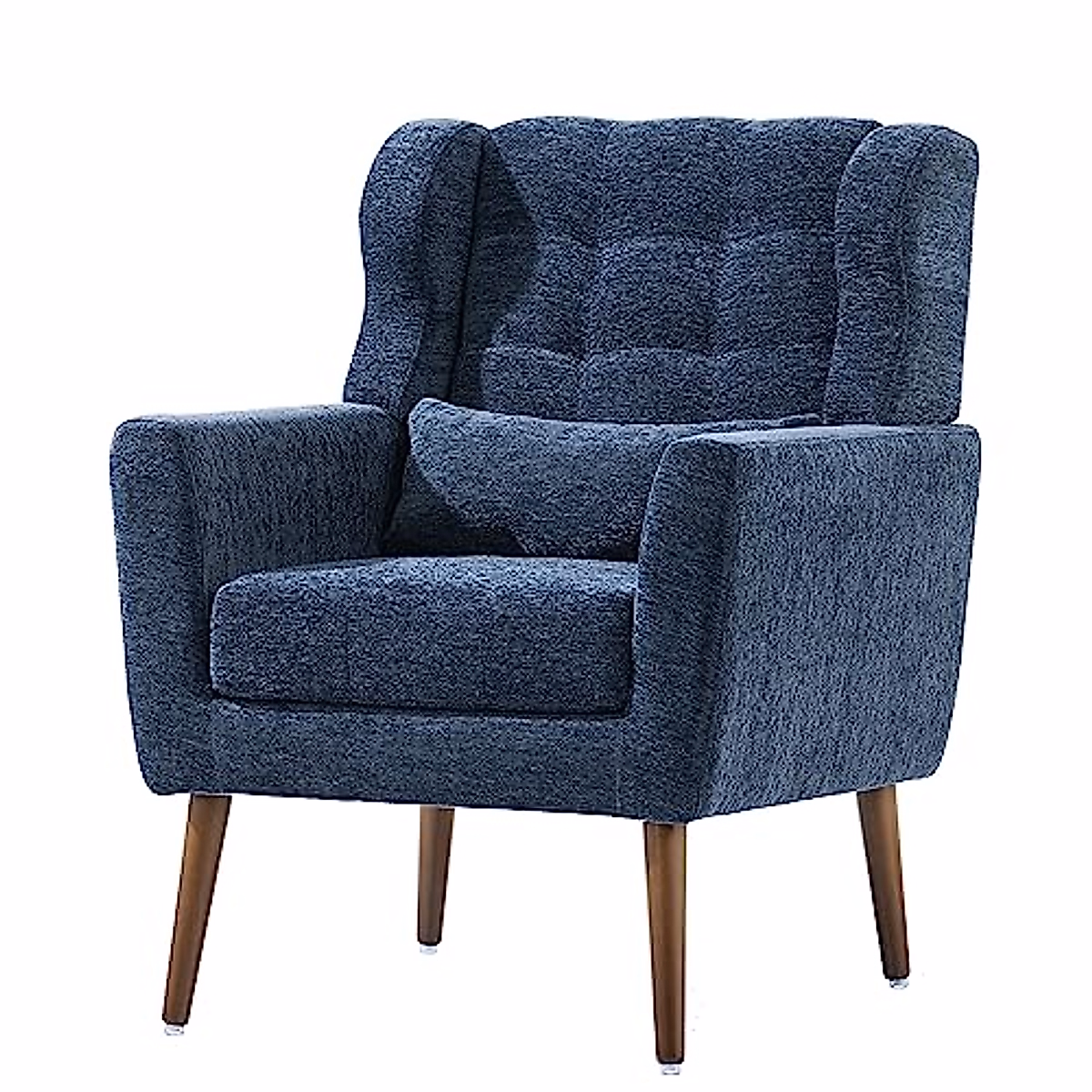 Livavege Mid Century Accent Chair with Wood Frame, Chenille Fabric Modern Upholstered Lounge Reading Living Room Armchair w/Waist Cushion, Comfy Single Sofa for Bedroom Sunroom, Dark Blue