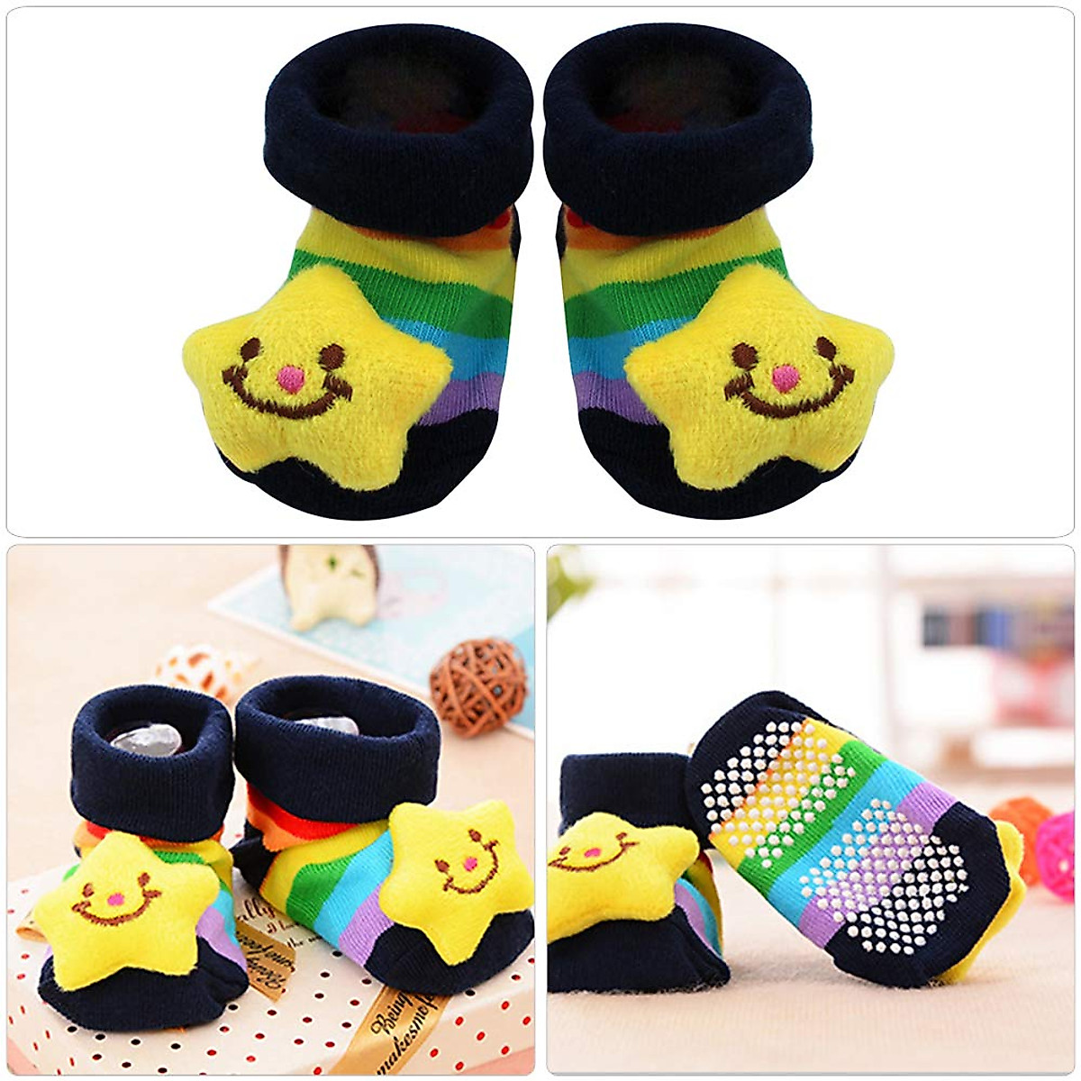 6 Pairs Baby Socks Boys Girls 3D Cartoon Anti-Skid Baby Booties Sock Slippers