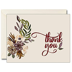Funeral Thank You Cards - Sympathy Bereavement Thank You Cards With Envelopes - Message Inside (25, Fall Flowers)