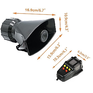 RockMoon Rockmoon Car Siren Horn 5 Tone Sound Siren Police Mic PA Speaker Car System Emergency with Microphone Amplifier-100W Emergency Sound Electric Horn-12V,Black