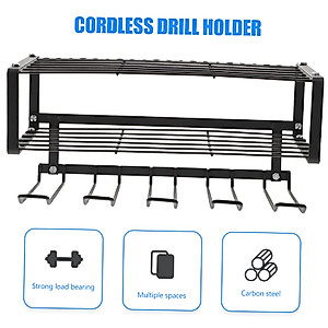 CHILDWEET Electric Drill Storage Rack Electrical Tools Power Tool Garage Storage Shelves Heavy Duty Cordless Garage Organizer Rack Electric Tool Drill Organizer Tool Rack Black Carbon Steel