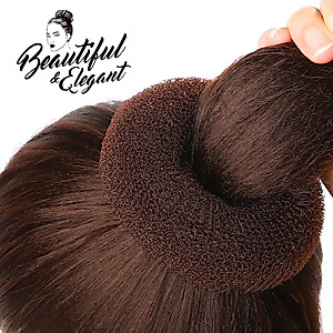 Teenitor Donut Hair Bun Maker Set - 7 Rings (1 Extra-Large, 2 Large, 2 Medium, 2 Small), 5 Elastic Bands, 20 Hair Pins, Dark Brown