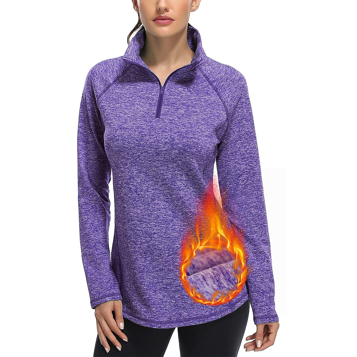 Miusey Womens Quarter Zip Pullover Long Sleeve Thermal Fleece Athletic Running Shirt Quick Dry 1/4 Zip Shirts Activewear Workout Tops Purple L