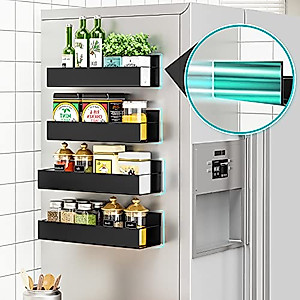 Vetacsion 4 Pack Moveable Fridge Magnetic Spice Racks,Metal Black