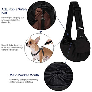 SlowTon Dog Carrier Sling - Hard Bottom Support Dog Carriers for Small Dogs with Adjustable Padded Shoudler Strap, Dog Purse for Puppy Cat Pet with Drawstring Opening Storage Zipper Pockets (Black)