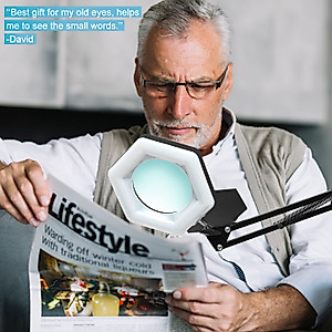 Psiven Magnifying Glass with Light and Stand, Dimmable LED Magnifier Desk Lamp with Clamp, 3 Color Modes, Hands Free Magnifying Lights for Close Work, Repair, Swing Arm Magnifying Work Light with Base