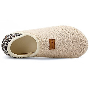 Scurtain Unisex Mens Womens Slippers Socks Artificial Woolen Slippers for Men Women with Non-Slip Rubber Sole Fitkicks Shoes for Women Bedroom Slippers Women Slip on Shoes Beige/Leopard 6-7