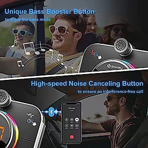 Bluetooth Car Adapter, SONRU QC3.0+PD Bluetooth FM Transmitter for Car Radio [Adjustable Microphone & Bass] [Air Vent Install] Hands-Free Call AUX Bluetooth Receiver for Car, SD Card Slot/Siri