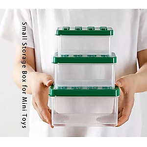 Momo's House Plastic Box Toy Organizers Containers with Lids Brick Shaped Kids Storage Toy Chest - Set of 3 Small Organizer for Building Brick Storage and Children Small Toys, Green