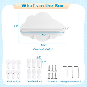 Tideme 3 PCS Wavy Cloud Wall Shelves, Cute Cloud Shelves Stands, Cute Simple Style Wall Shelf, Kawaii Room Wall Decor Wall Shelf Book Shelves for Wall Embellishment