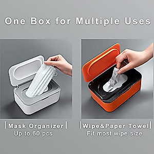 Babekin Wipes Dispenser, Perfect Pull Baby Wipes Holders, Sealing Design Wipe Container Keep Diaper Wipes Fresh, Dustproof Tissues Wipes Case for Home Office Car, Non-Slip (Orange-White)