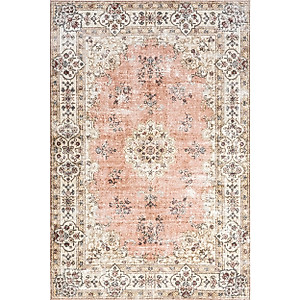 nuLOOM Ren Vintage Floral Machine Washable Area Rug, 3' x 5', Peach