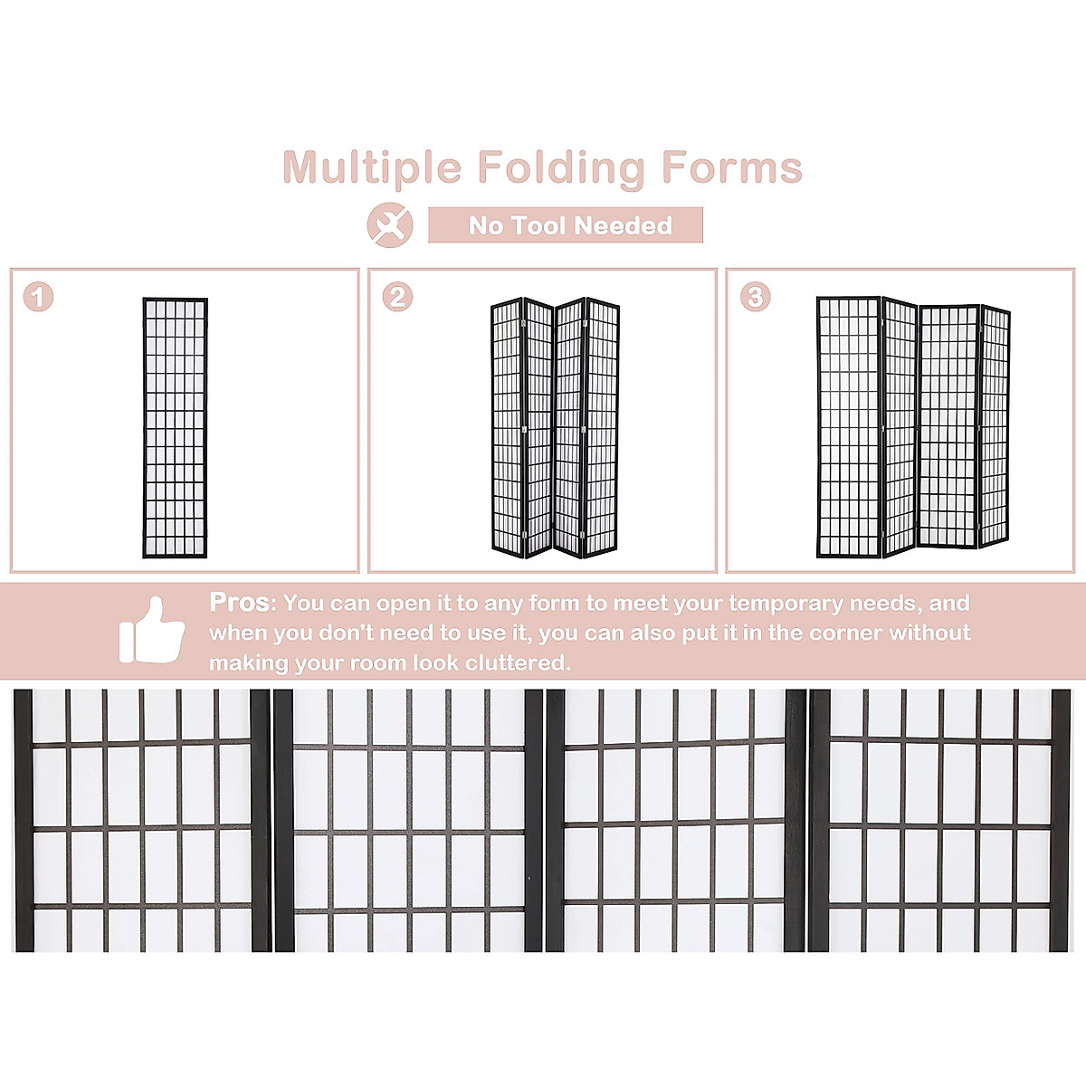Room Divider, 4 Panel Plum Blossom Shoji Screen, 6FT Folding Chinese Wall Dividers with Waterproof Shoji Paper for Home Office Bedroom, Divider for Room Separation Japanese Style Room Dividers
