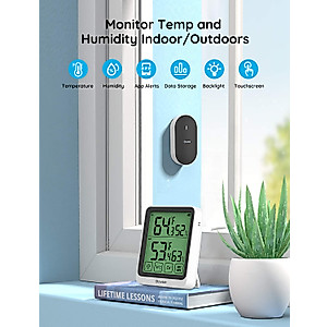 Govee Bluetooth Indoor Outdoor Thermometer, Digital Wireless Weather Hygrometer Humidity with App Notifications, 4.5-Inch Large LCD Touchscreen with Backlight, 2-Year Data Storage