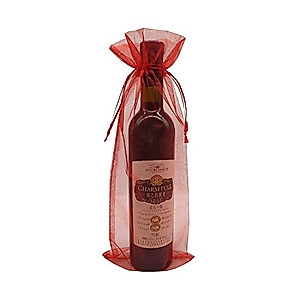Wuligirl 20pcs Drawstring Organza Wine Bottle Bag 5.5 by 14.5 Inch Wedding Favors Party Reusable Festive Packaging Baby Shower Wine Gift Bags(20pcs Wine Red)