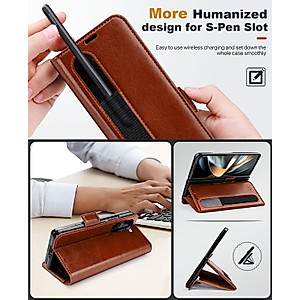 OCASE for Samsung Galaxy Z Fold 5 5G Wallet Case with S Pen Holder, [Updated Version] PU Leather Flip Folio, Card Slots, RFID Blocking, Kickstand, Phone Cover for Galaxy Z Fold5 2023-Brown