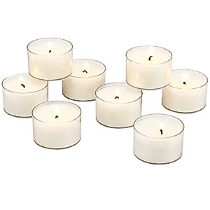 Stonebriar Bulk 48 Pack Unscented Smokeless Long Clear Cup Tea Light Candles with 8 Hour Extended Burn Time, 48 Count