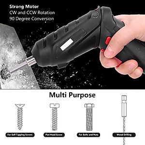 Cordless Screwdriver,Small Electric Screwdriver with 2pcs Bit Tool Set Kit,3N·m High Torsion and 180rpm High Speed Power Screwdriver,for Drilling Punching Screwing Repair(Black)