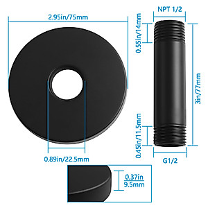 Straight Shower Arm with Flange, Ceiling Mount 3 Inches Rain Shower Head Arm Extension Replacement with Anti-Scratch Escutcheon Plate, DOLGABA Matte Black