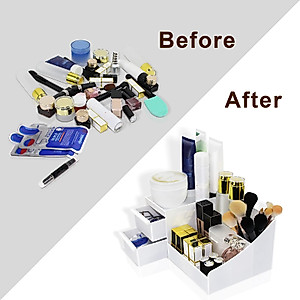 AmoVee Makeup Organizer, White Skincare Organizers on Countertop, Cosmetic Storage Organizer Fits Skincare, Lotions, Lipsticks, Nail Polish, Brushes, and Perfume, A Holiday Gift